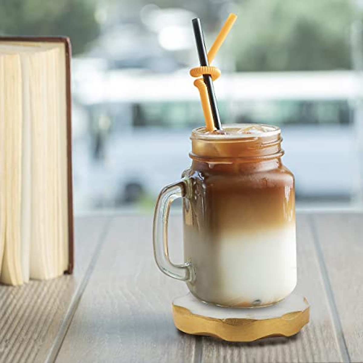 James Scott Marble Coasters - Set of 4 Round Natural Coasters with Gold Edges - Beautiful Gift