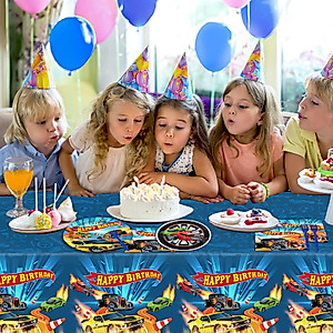 98 Pieces Racing Car Party Decorations Hot Car Tableware Set Racing Car Plates Napkins Tablecloth Party Supplies Kit for Kids Boys Racing Birthday Table Cover Dinnerware Party Favors 24 Guests