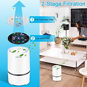 RIGOGLIOSO Air Purifier for Home with True HEPA Filters,Low Noise Portable Air Purifiers with Night Light,Desktop USB Air Cleaner