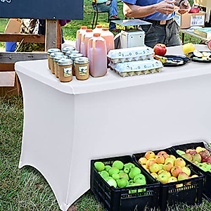 Yastouay 2 Pack 6ft Stretch Table Cloth Spandex Table Cover Tight Fitted for 6ft Rectangular Tables White Washable Tablecloths for Party, Wedding, Banquet, Outdoor (White, 6 Ft)