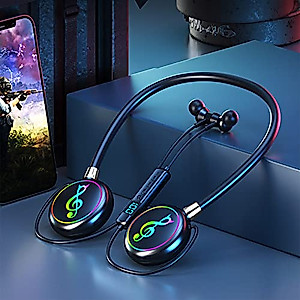 Iuhan Neck-Mounted Wireless Bluetooth 5.3 Headphones,RGB LED Breathing Lamp HiFi Stereo Clear Noise Reduction Earphones,Sports Earbuds in-Ear,Support SD-Card
