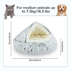 Arquiel Cat Bed Round, Hooded Cat Bed Cave Fluffy Dog Beds, Cozy Donut Anti Anxiety Dog Bed for Small Dog and Cat, Gifts for Cat Lovers(20×20inch, Grey)