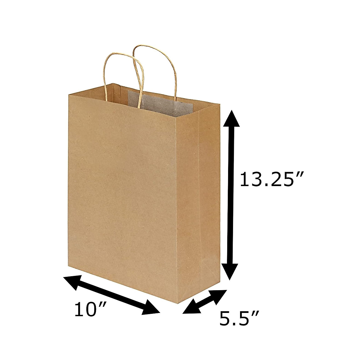 Premium 10x5x13 Paper Bags with Handles - Pack of 100, Kraft Paper Bags Ideal for Shopping, Wedding, Business, Retail, Craft, Gifts & More - Durable, 100% Recyclable Brown Quality Bags