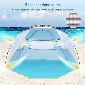 WolfWise 4-5 Person Easy Up Beach Tent UPF 50+ Portable Instant Sun Shelter Canopy Umbrella with Extended Zippered Porch