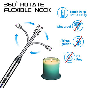 Aneagle Candle Lighter Rechargeable 2 packs Electric Arc Lighter for Candles with Led Battery Display Screen and Long Flexible Neck USB are Applied to Light Candle Cooking Fireworks Flame