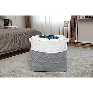 22”x14”x18” Rectangular Extra Large Storage Basket with Lid, Cotton Rope Storage Baskets, Laundry Hamper, Toy Bin, for Toys Blankets Storage in Living Room, Baby Nursery, Grey Basket with Lid