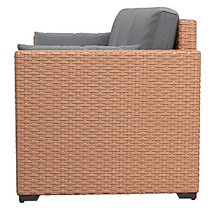 Outsunny Wicker Patio Couch, PE Rattan 3-Seat Sofa, Outdoor Furniture with Deep Seating, Cushions, Steel Frame, Sand