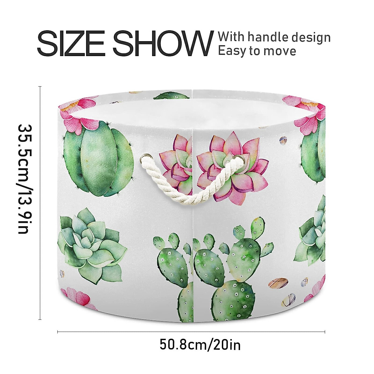 ALAZA Cacti Cactus Succulent Plants Storage Basket Gift Baskets Large Collapsible Laundry Hamper with Handle, 20x20x14 in, Multi, B06D20005