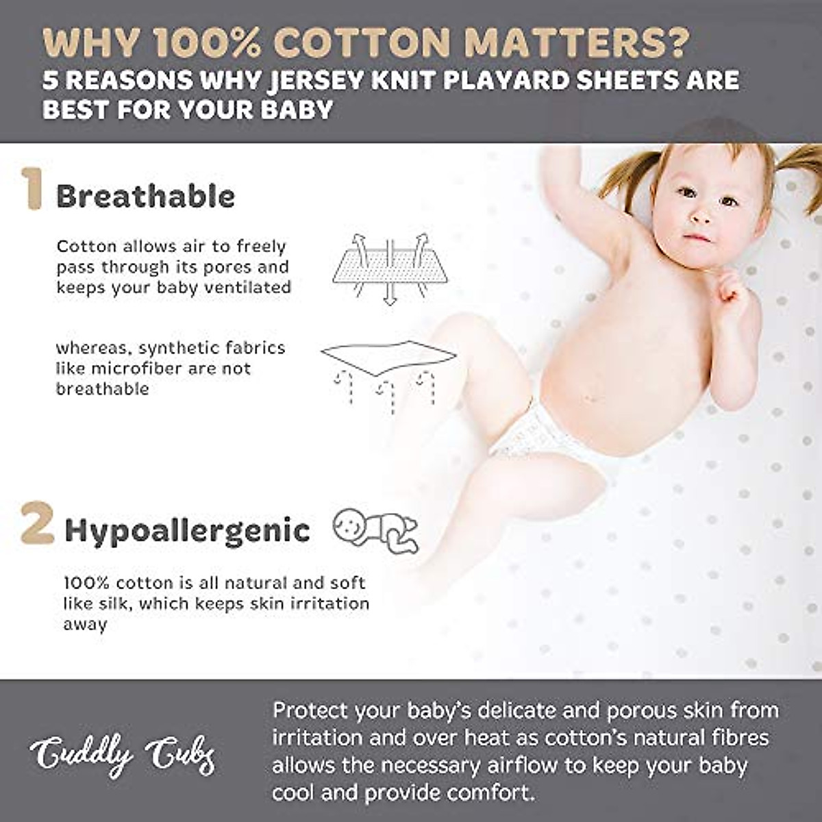 Cuddly Cubs Pack and Play Sheets Fitted – for Graco Pack n Play Playard – 2 Pack – Snuggly Soft Jersey Cotton Mini Crib Mattress Sheets Set for Baby Boy, Girl – Grey Polka Dots, Chevron