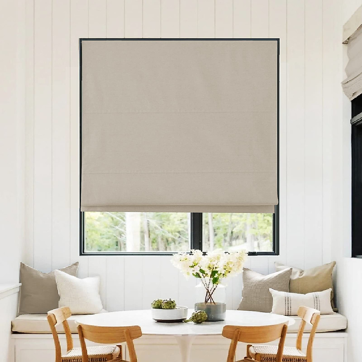 Beige Grey Roman Shades for Windows, Premium Fabric Blackout Roman Shades Window Blinds for Doors, French Doors, Bathroom, Kitchens