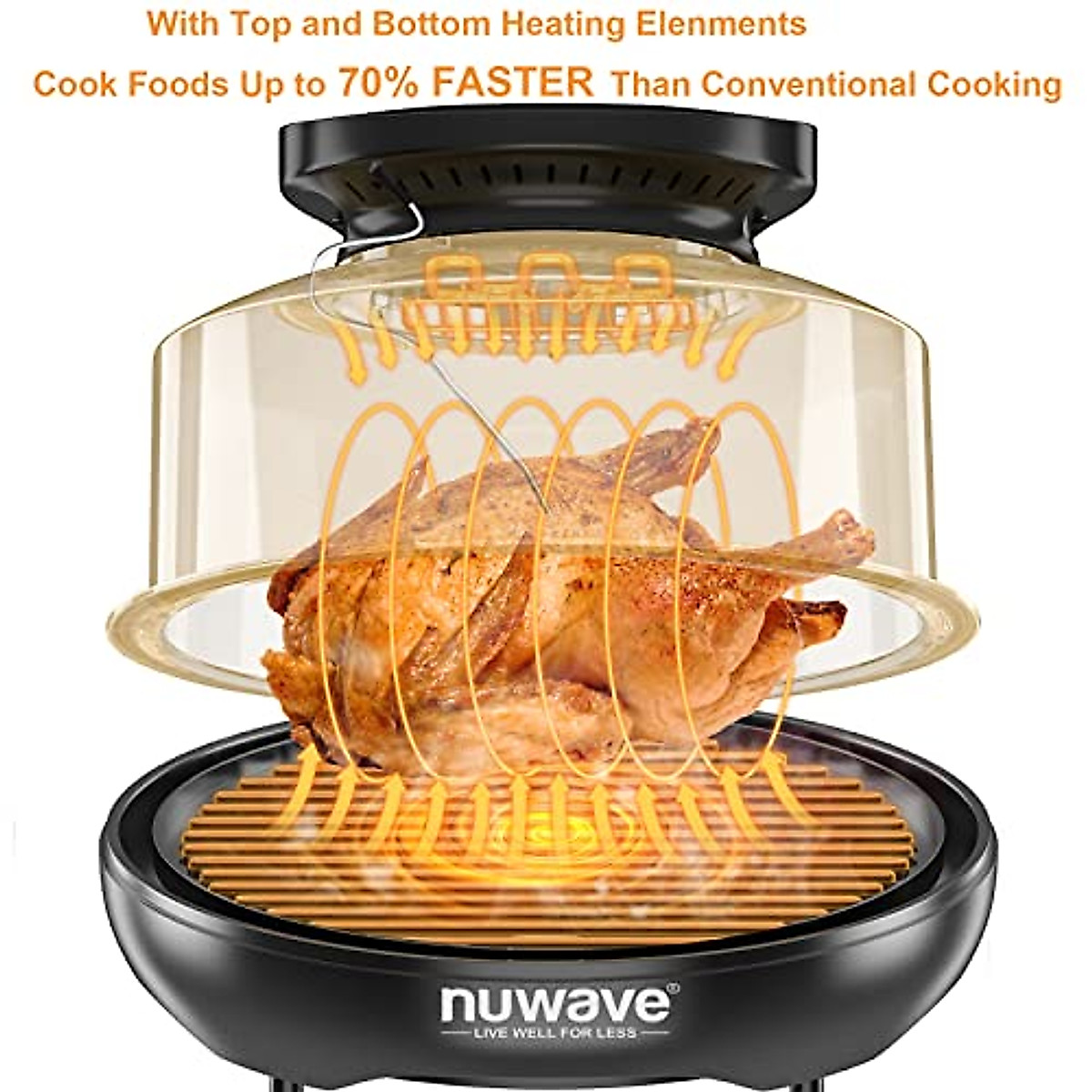 NUWAVE PRIMO Air Fryer Toaster Oven with 100 One-Touch Preprogrammed Recipes, Countertop Toaster Oven Convection Top and Grill Bottom for Surround Cooking; Cook Frozen or Fresh; Broil, Bake