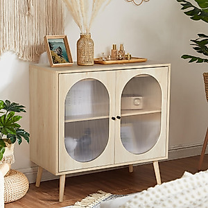 PHOYAL Sideboard Buffet Cabinet, Modern Sideboard Cabinet Accent Storage Cabinet with 2 Doors and Adjustable Shelves Storage Cabinet for Kitchen, Living Room, Hallway, Natural X 2