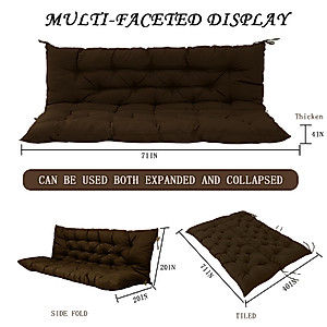 VKETU Outdoor Swing Cushions 3 Seater Replacement, 4" Thickened Waterproof Porch Bench Cushions with Ties, Patio Furniture Cushion for Backyard, Lawn and Garden (Coffee Color, 40x71in)