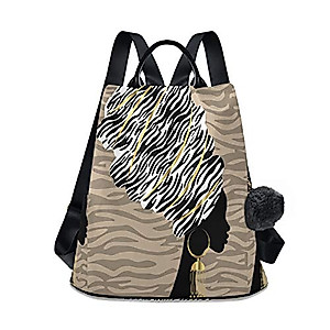 ALAZA African Woman with Zebra Print Hair Backpack with Keychain for Woman Ladies