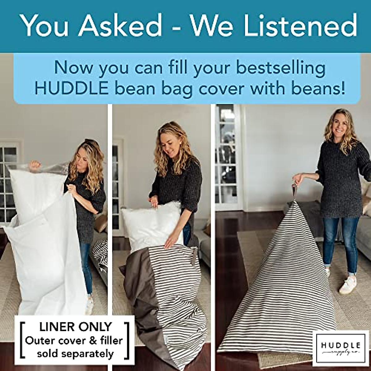 Huddle Supply Co Bean Bag Liner for Large Designer Stuffie Seat Bean Bag Cover