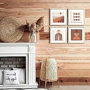 ArtbyHannah 4 Pack 12x12 Framed Boho Wall Art Decor with Decorative Mid Century Art Print Artwork for Gallery Wall or Home Decoration