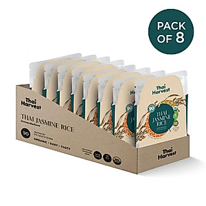 THAI HARVEST 100% USDA Organic Jasmine Rice 7 Ounce (Pack of 8) Microwaveable 90 Seconds Ready to Eat Instant Jasmine Rice for Quick Dinner Meals Zero Preservatives Gluten Free