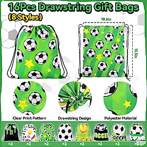 Miucat 98Pcs Soccer Party Favors, Soccer Drawstring Bags with Silicone Bracelet Soccer Whistles Stickers Soccer Goodie Bags for Soccer Party Decorations Supplies