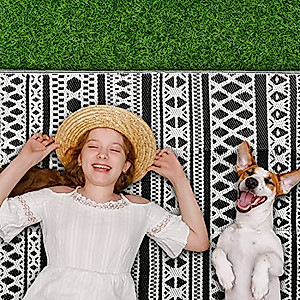 Reversible Waterproof Outdoor Rug Tangier – 5’ x 8’ Black & White – Polypropylene Straw Mat for Camping, RV, Trailer, Indoor, Terrace, Deck, Backyard & Garden – Large Modern Area by LUOMU RUGS