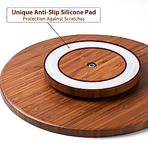 Lazy Susan Turntable Wood 13.5”, with Metal Bearing System & Anti-Slip Silicone Pad, Large Cake Stand, Rotating Spice Rack Cabinet Under Sink Organizer for Pantry Kitchen Bathroom Storage