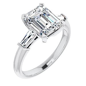 Moissanite Handmade Engagement Ring 2 CT Emerald Cut Moissanite Solitaire Diamond Wedding Ring Set for Women Propose Gifts VVS Colorless (14K Solid White Gold)