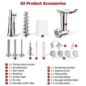 Fruit & Vegetable Strainer Set with Food Grinder Attachment for Stand Mixer Fresh Fruits Jucier Vegetables Strainer Attachement Meat Grinder, Sausage Stuffer Juice Sauce Maker