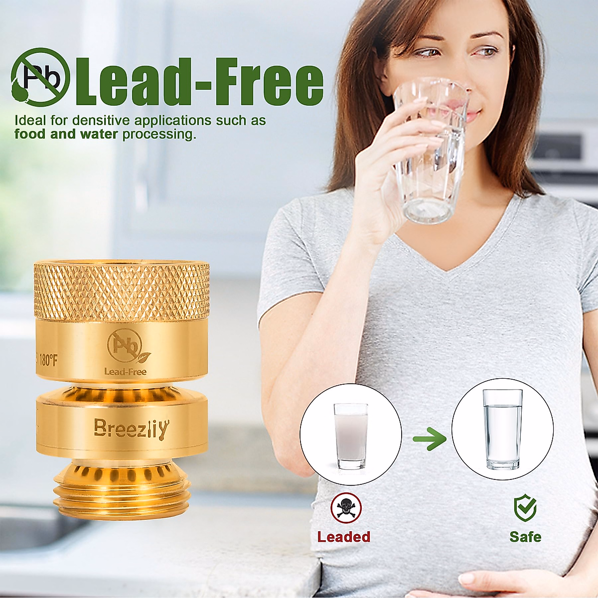 PK1390 Replacement Self Draining Vacuum Breaker,1-1/16" Fine Thread Female to 3/4" GHT Thread Male Hose Bib Backflow Preventer Lead-Free Brass