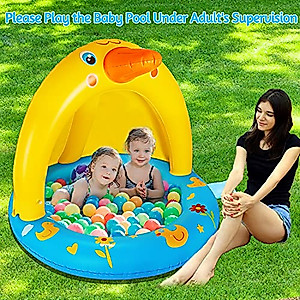 Inflatable Baby Pool with Canopy, Kiddie Splash Duck Pool with Sprinkler Outdoor Water Toys Summer Blow up Swimming Pool Outside Backyard Indoor Gift for Kid Toddlers Boy Girl Age 1-2 1-3 Year Old