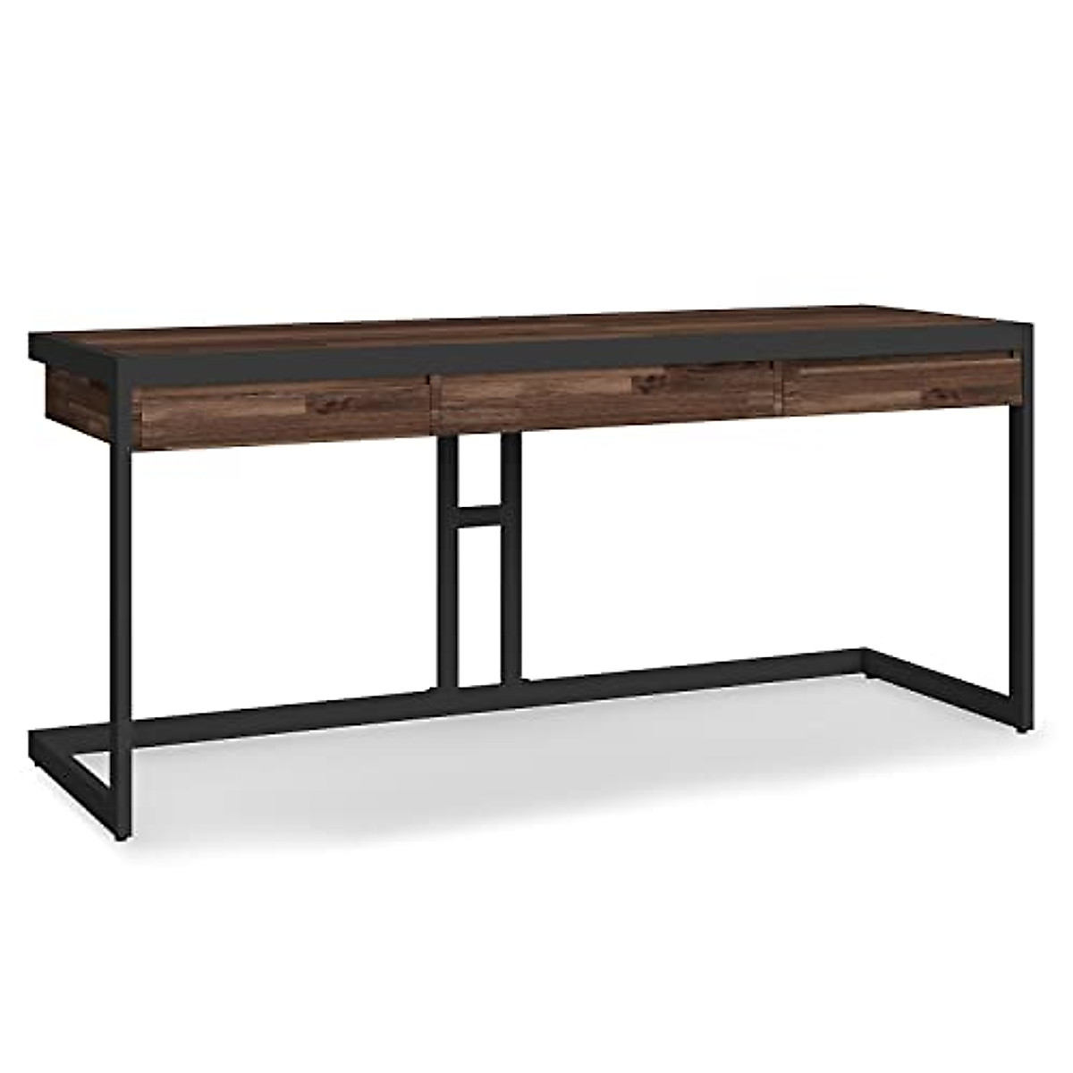 SIMPLIHOME Erina SOLID ACACIA WOOD Modern Industrial 72 inch Wide Large Desk,Office Desk, Writing Table, Workstation, Study Table in Distressed Charcoal Brown,
