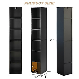 PACHIRA E-Commerce 71" H Tall Narrow Bookcase for Home Office Black, 6 Cubes Adjustable Book Shelf Display Rack Wooden Modern Corner Bookcase, 12" D x 12" W x 71" H