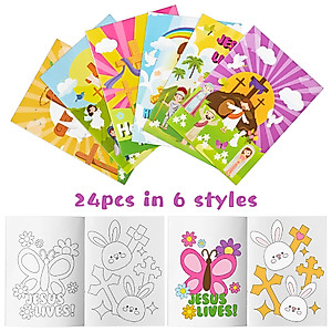 WATINC 24pcs Christian Easter Coloring Books, He is Risen Color Booklet Bulk with Jesus Crosses DIY Art Drawing Book, Painting Craft Party Favors and Goodie Bag Fillers for Home and Classroom