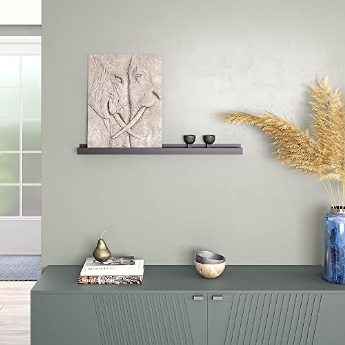 Ballucci Floating Wall Shelf, 35" Wall Mounted Long Picture Ledge Wood Shelf for Nursery, Living Room, Bedroom, Kitchen - Black