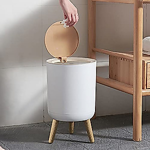 Kelendle Nordic Waste Basket Push Top Trash Can with Lid Garbage Can with Long Legs Modern Round Trash Bin for Kitchen Bathroom