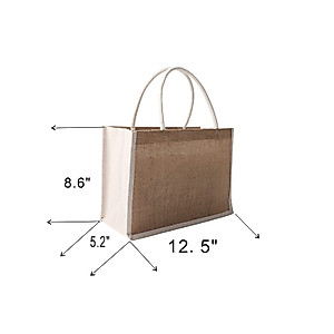 MEIANJU Jute Tote Bag Natural Reusable Jute Tote Bag with Handles Gift Bag Wedding Party Shopping Bridesmaid Favors Blank Burlap Bag Embroidery DIY Art Crafts Print Decoration 12.5"x8.6"x5.8"Pack of6