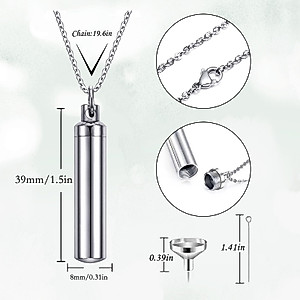 HaoQin jewelry 7 Pieces Cylinder Cremation Urn Necklaces for Ashes Stainless Steel Memorial Keepsake jewelry Ashes Locket Pendant