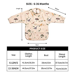 HALAA VAUVA Long Sleeve Baby Bibs for Toddlers, Waterproof, Mess Proof, Coverall, Easy Clean Outfit Baby Smock with Food Catcher Pocket for Feeding, Eating, Washable, Boys Girls Led Weaning Shirt Bib