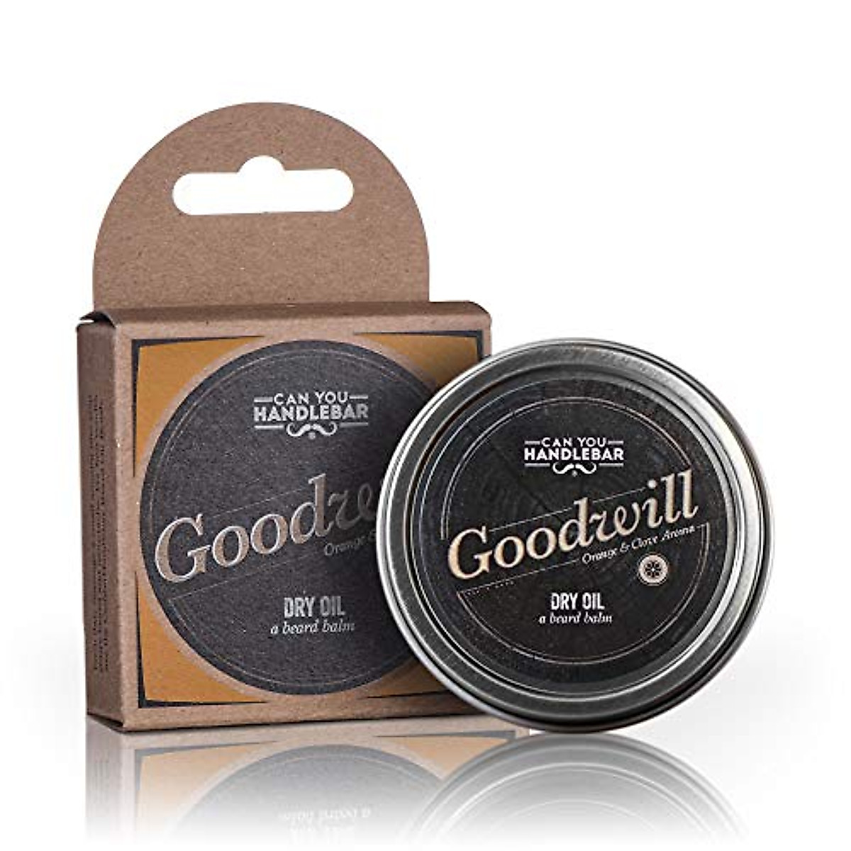 CanYouHandlebar Beard Balm for Men, Dry Oil Beard Wax, Natural Beard Care Conditioner Moisturizer Softener Grooming Products, Orange and Clove Scent, 2 oz Stainless Steel Tin