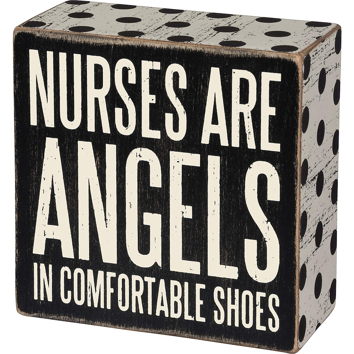 Primitives by Kathy 31137 Polka Dot-Trimmed Box Sign, 4 x 4-Inches, Nurses are Angels