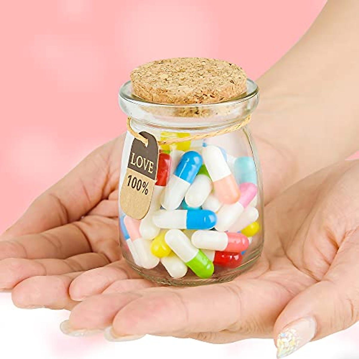 Emlim 50PCS Love Capsules in a Glass Bottles Cute Message Capsules Pills for Boyfriend/Girlfriend & Birthday Christmas Anniversary Graduation Mother's Day Gift