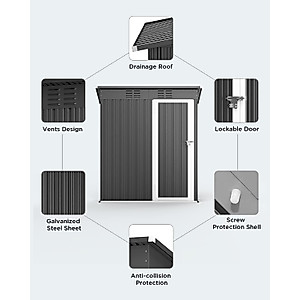 Bealife 5' x 3' Outdoor Storage Shed Clearance, Metal Outdoor Storage Cabinet with Single Lockable Door, Waterproof Tool Shed, Backyard Shed for Garden, Patio and Lawn(Grey)