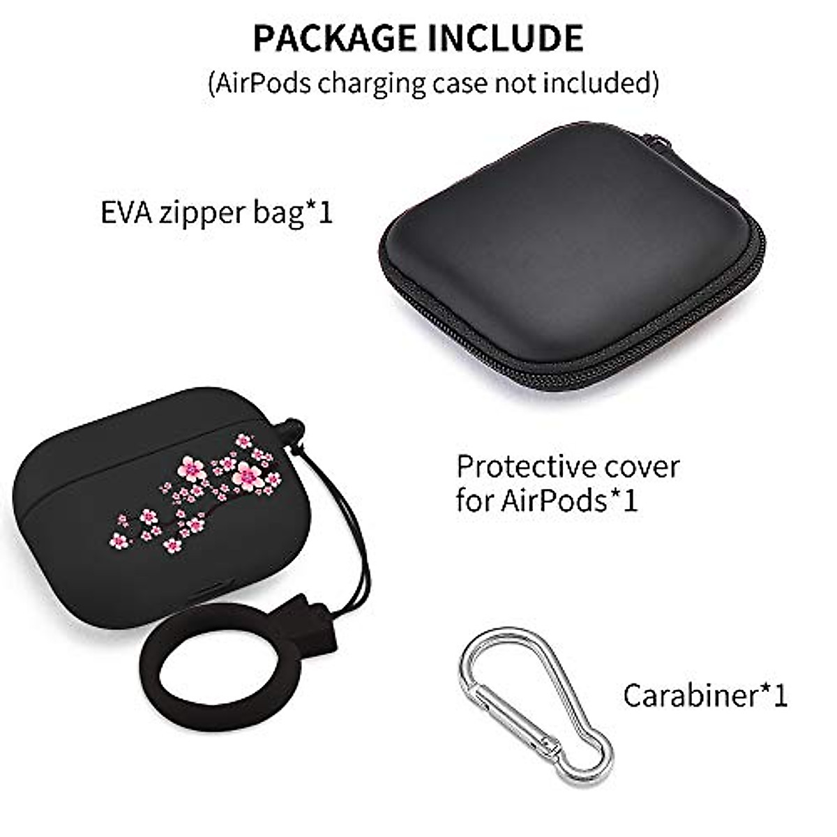 Cherry Blossom Case for Airpods Pro with Keychain, MAYCARI Cute Pink Floral Girls and Women Back Cover Protective Soft TPU Case for Airpod Pro