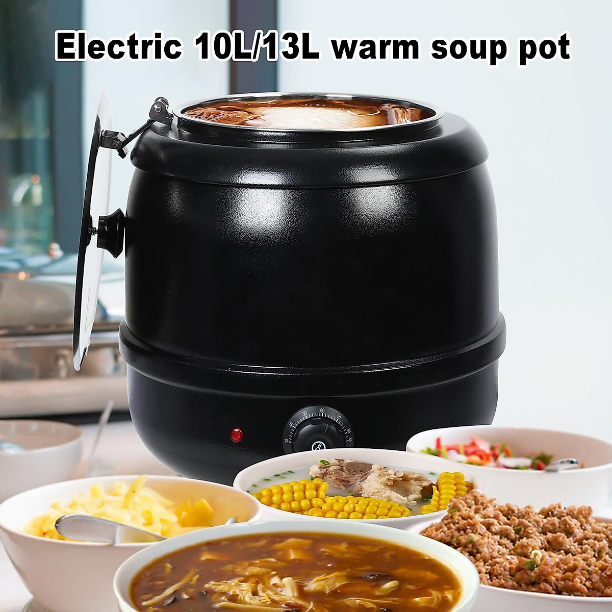 Electric Soup Warmer, Commercial Soup Kettle Electric Soup Stove with Hinged Lid Detachable Insert Pot Adjustable Temperature Soup Porridge Stew Warmer Restaurant Buffet Soup Kettle for Home 13L