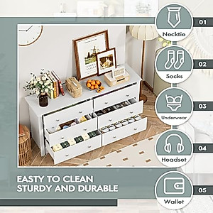 Shahoo Dresser for Bedroom with 6 Drawers Wide Chest Storage Organizer and TV Stand for Living Room, Closet, Hallway, Dormitory,White