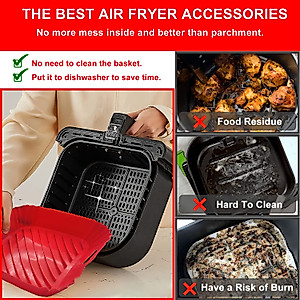 QURAR 2 Pack Air Fryer Silicone Liners | Top 8in, Bottom 7in | Silicone Liners Pot for 4 to 7 QT, Reusable Square Food Safe Silicone Basket Replacement of Flammable Parchment Paper, (Red & Pink)