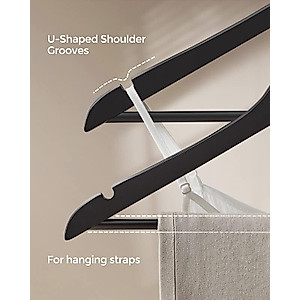 SONGMICS Wooden Hangers, 20-Pack Wood Coat Hangers with Shoulder Notches, Swivel Hook, Non-Slip for Jackets, Shirts, Suits, Black and Silver UCRW02B-20