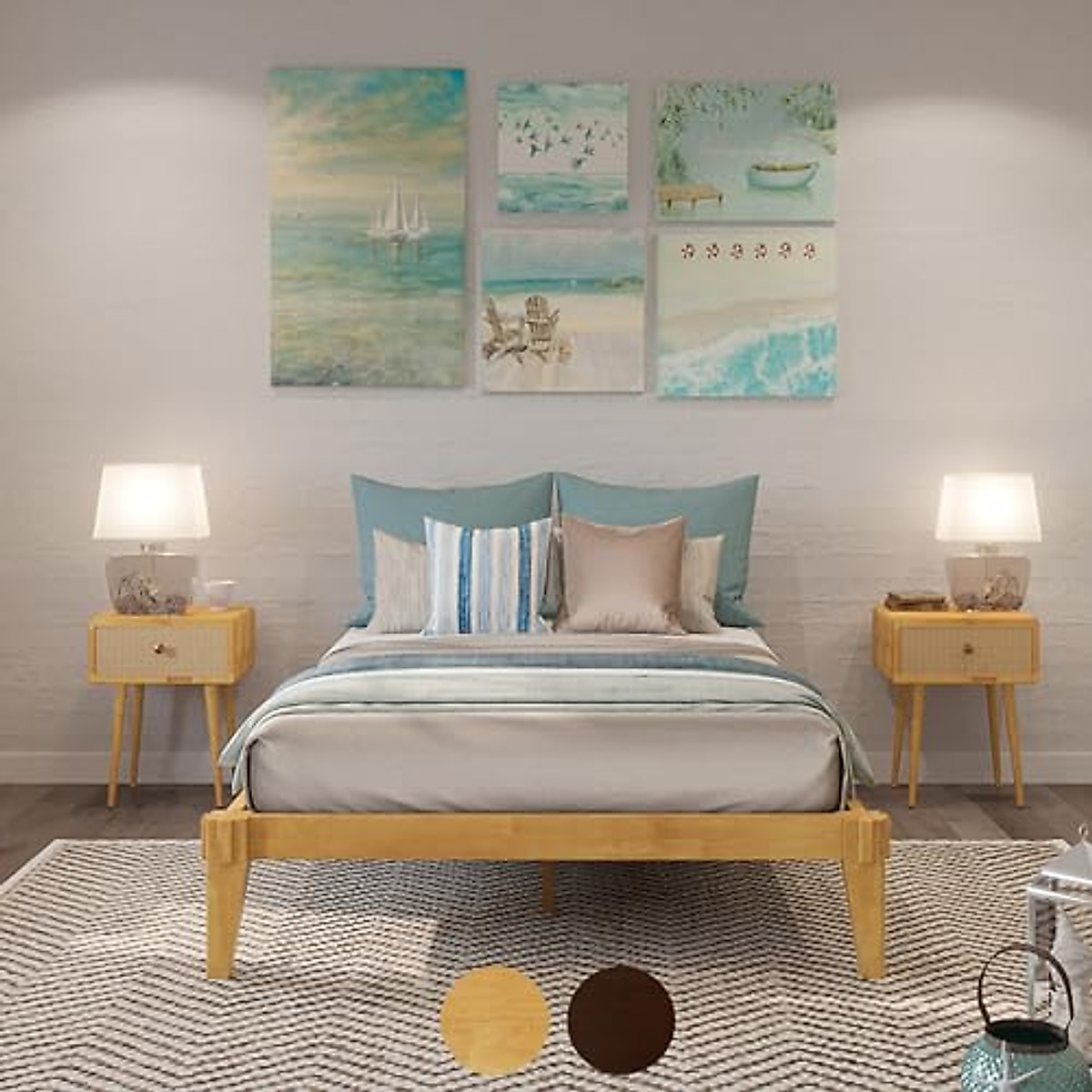 Bme Chalipa 14” Full Size Bed Frame - Wood Platform Bed - Wood Slat Support - No Box Spring Needed - Easy Assembly - Minimalist & Modern Style, Natural