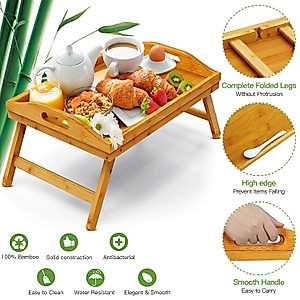 Bamboo Bed Tray Table with Foldable Legs & Extra Large Bamboo Serving Tray Food Tray