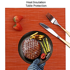 Myir JUN Place Mats, Table Mats Set of 8 Indoor Placemats Washable Non-Slip Heatproof Woven Placemats for Dining Table Fabric Place Mat PVC (Orange, Set of 8)