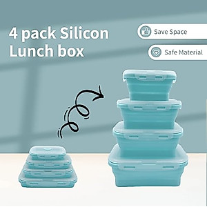 sloppyhla 4 Pack Silicon Lunch Box Flat Stacks Collapsible Food Storage Containers With Lids, Leftover Meal Box For Kitchen, BPA Free,Microwave and Freezer Safe, Foldable Thin Box Design (Pink)