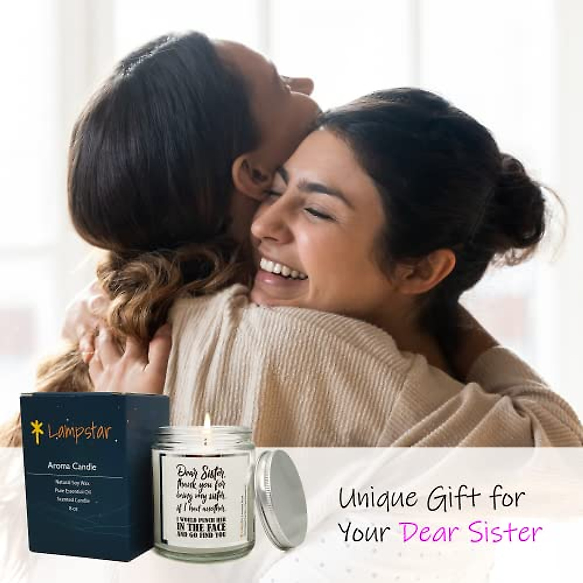 Lampstar Funny Dear Sister Candle Gift from Sister or Brother Birthday Gift for Sister, Big Sister, 8 oz